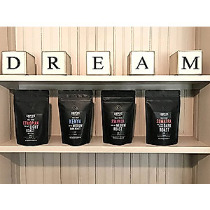 Gourmet Coffee Sampler Gift Box Set | Coffee 4 bags | 1lb Total | Sumatra Dark, Kenya AA Medium-Dark, Rwanda Medium, Natural Ethiopian Medium-Light, 1lb Total (Ground)