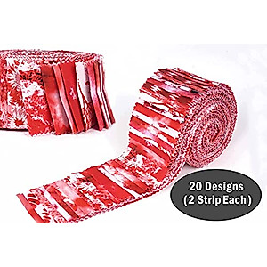 Soimoi 40Pcs Tie Dye Print Cotton Precut Fabrics for Quilting Craft Strips 2.5x42inches Jelly Roll - Red