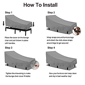 PureFit Outdoor Chaise Lounge Cover, Lounge Chair Covers Waterproof Patio Furniture Lounge Chair Cover, UV Resistant & Weatherproof, 2 Pack, 78"L x 35.5"W x 33"H Inches, Gray