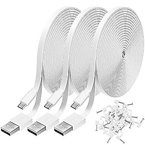 3 Pack 10FT Power Extension Cable for WyzeCam, WyzeCam Pan, KasaCam Indoor, NestCam Indoor, Blink,Cloud Cam, USB to Micro USB Durable Charging and Data Sync Cord for Security Camera(White)