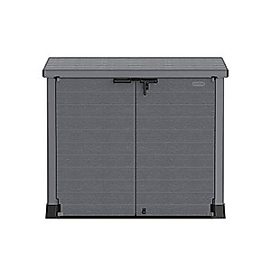 Duramax Cedargrain StoreAway 1200L Plastic Garden Storage Shed/Flat Lid - Outdoor Storage Bike Shed – Durable & Strong Construction– Ideal for Tools, Bikes, BBQs & 2X 240L Bins, 145x85x125 cm, Grey