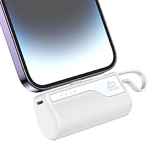 Meseto Mini Portable Charger 5000mAh, iPhone Power Bank Charging Battery Pack, External Backup Phone Charger Compatible with iPhone 13, 12, 11, X, XR, XS Max, 8, AirPods, White