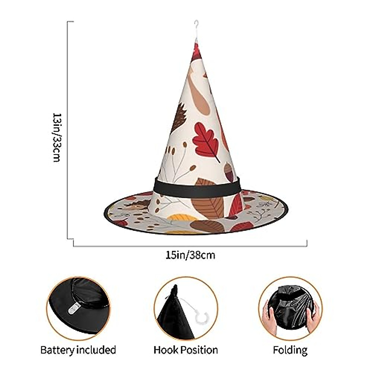 EVANEM Nature Hedgehog 2 Pcs Halloween Witch Hats With Led Lights Halloween Decorations Hat For Women Glowing Witch Hat