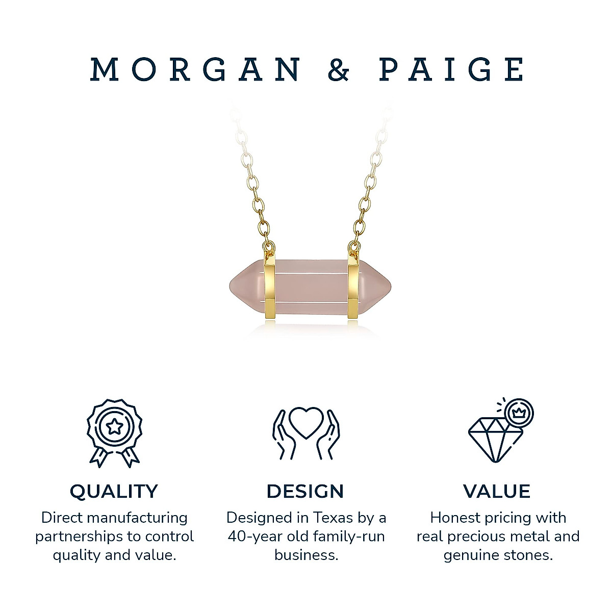 MORGAN & PAIGE Rose Quartz Crystal Chakra Point Necklace in 18K Gold Plated Sterling Silver for Women