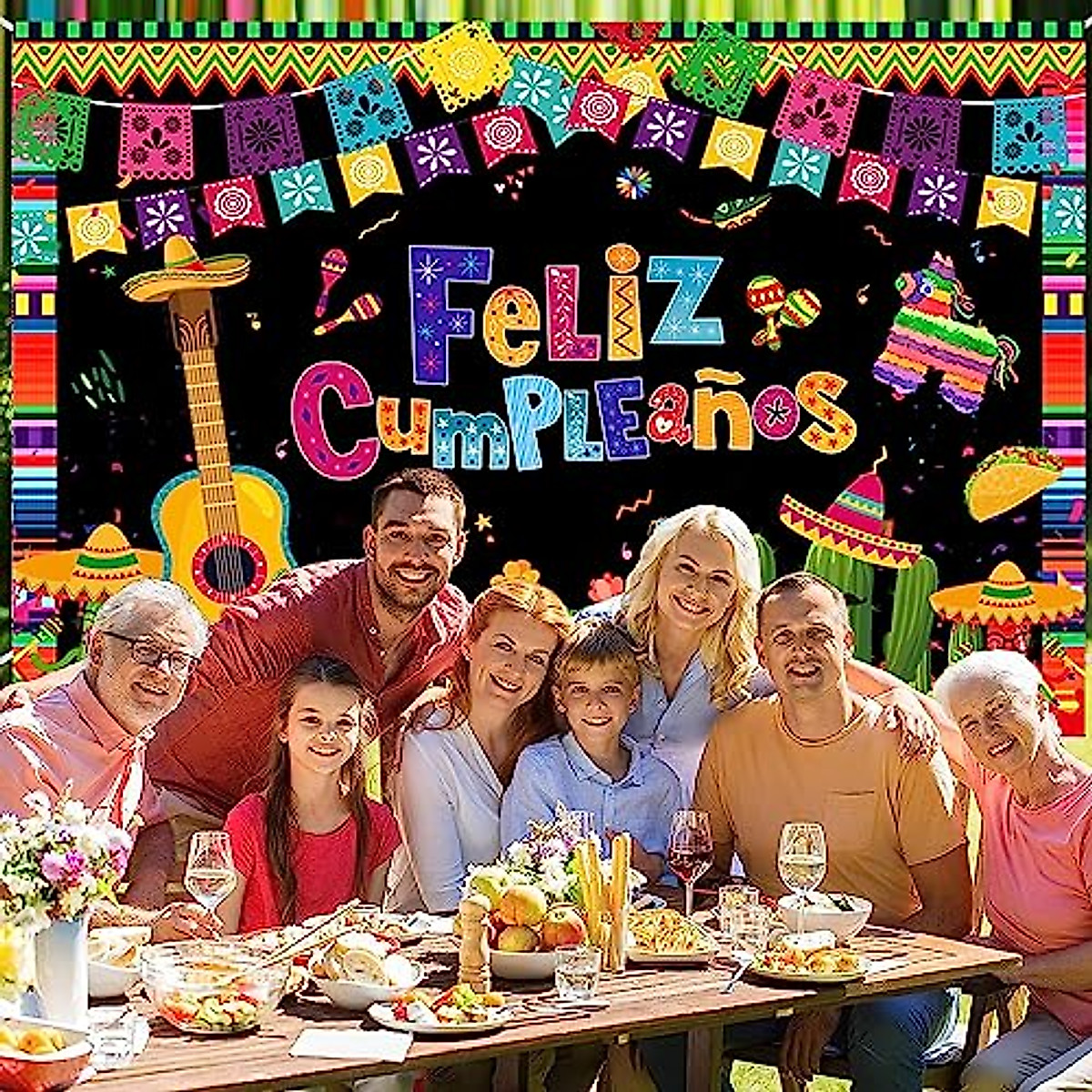 Feliz Cumpleaños Backdrop Mexican Fiesta Happy Birthday Party Decorations Supplies Cactus Balloons Mexico Cinco De Mayo Carnival Bday Cake Table Banner Photography Background Photo Props