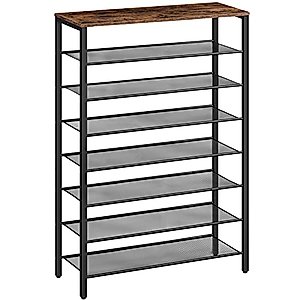 ALLOSWELL 8-Tier Shoe Rack, Large Capacity Shoe Shelf, Shoe Organizer for Closet, Entryway, 28-32 Pairs of Shoes, Stable Sturdy, Shoe Storage with Adjustable Metal Mesh Shelves, Rustic Brown SRHR1801