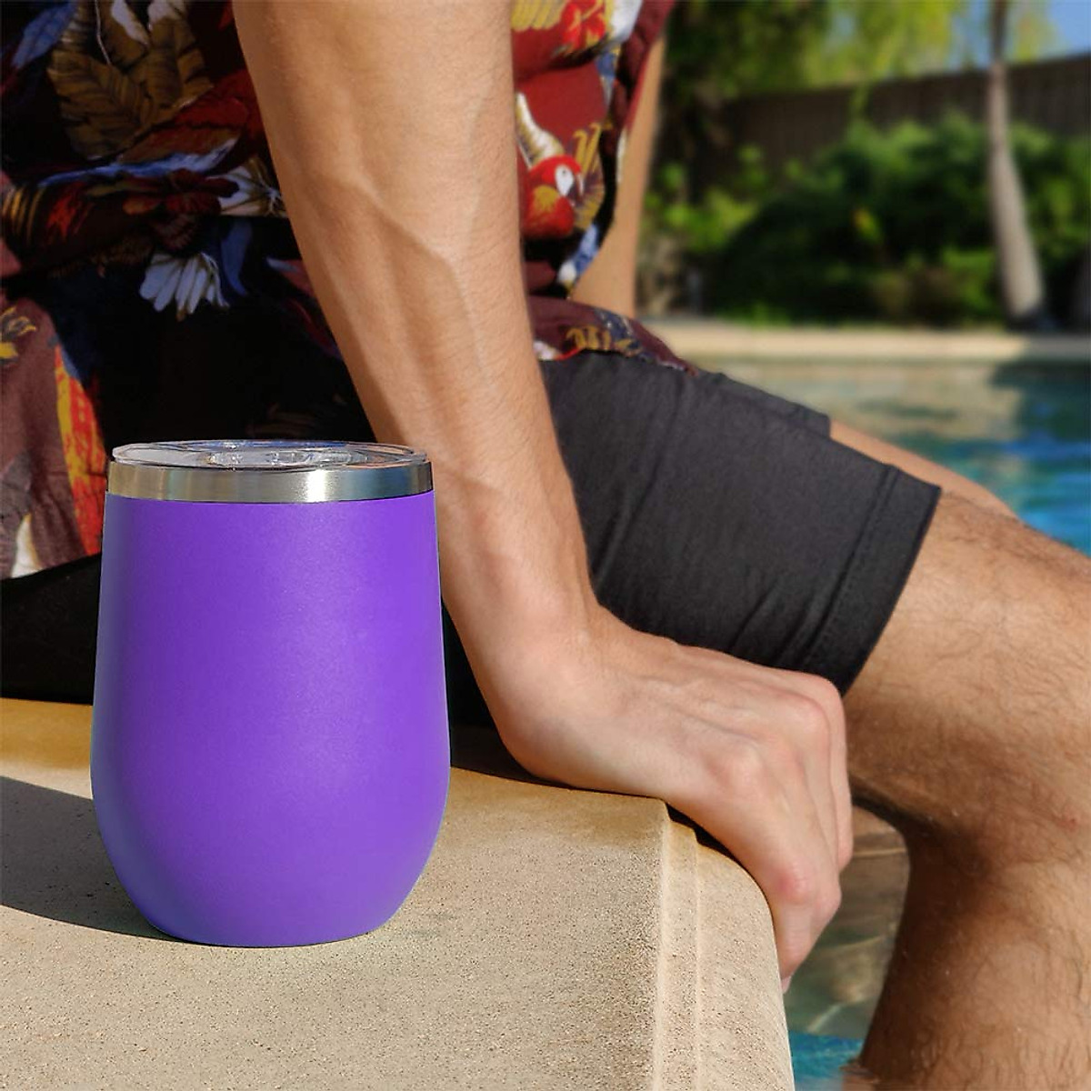 LaserGram Double Wall Stainless Steel Wine Glass Tumbler, Royal Flush Poker Cards, Personalized Engraving Included (Dark Purple)