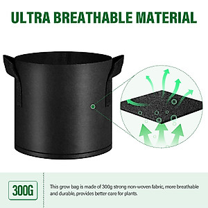 KuMers 12 Pack Grow Bags 5 Gallon, 300G Heavy Duty Thickened Non-Woven Plant Bag Plant Fabric Pots with Handles Planting Bags, Pot for Plants