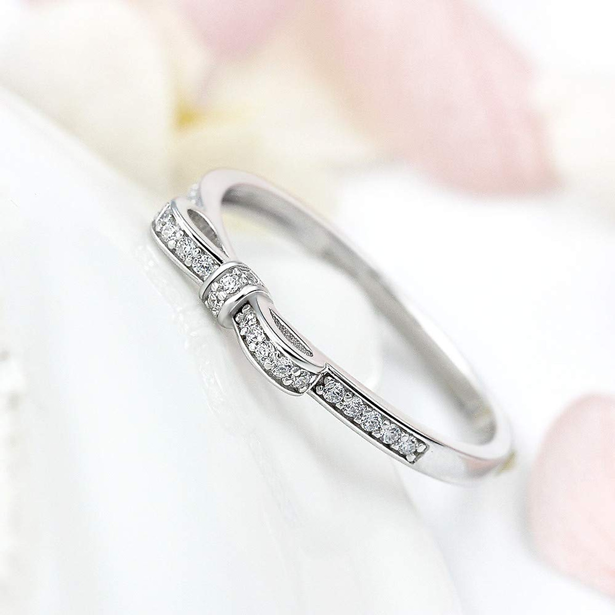 LGSY 925 Sterling Silver CZ Bow Rings for Women