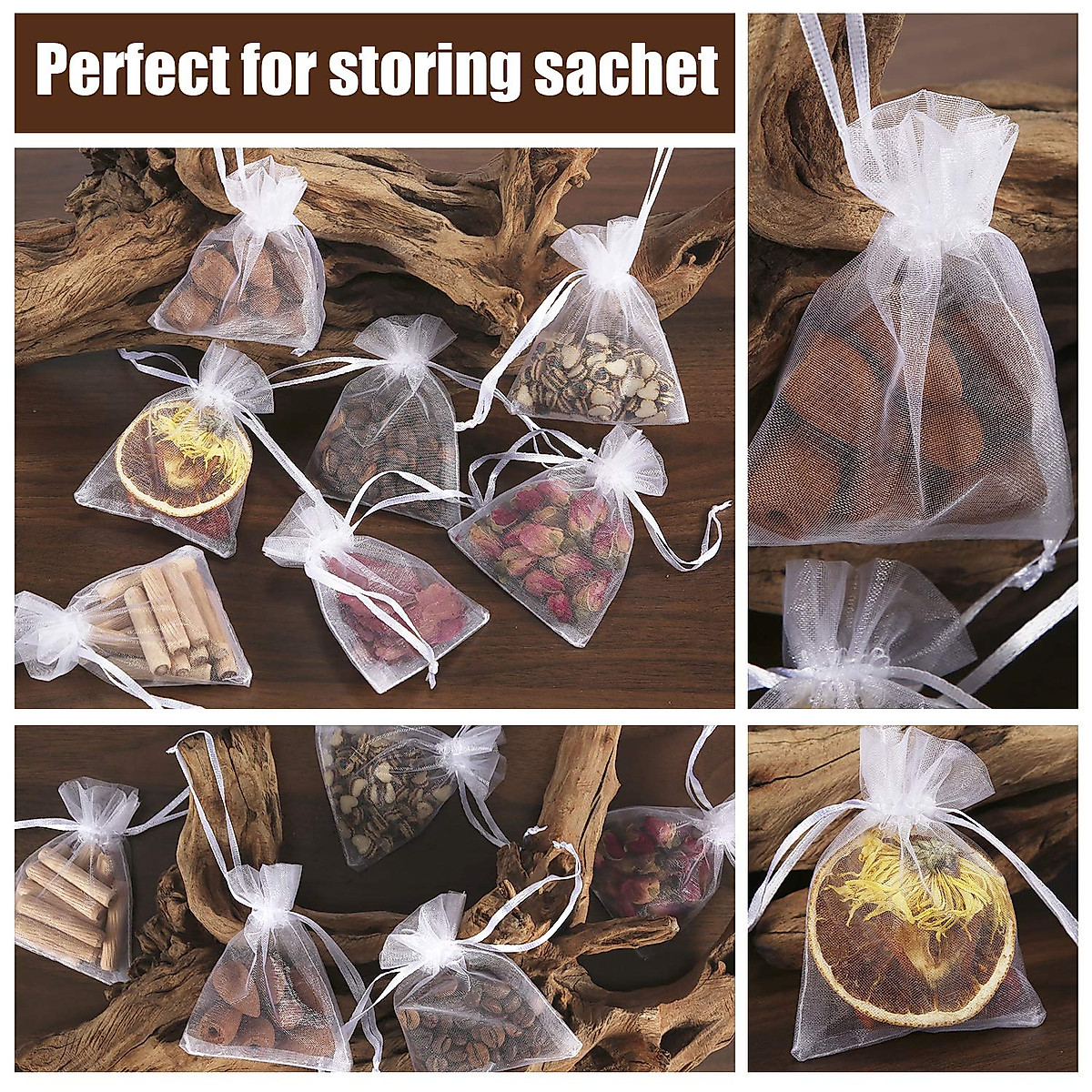 Bouraw 100Pcs Organza Bags, Drawstring Pouches, Wedding Favour Bags Party Christmas Bags, White Pouches (7x9cm, 2.7 * 3.5”)