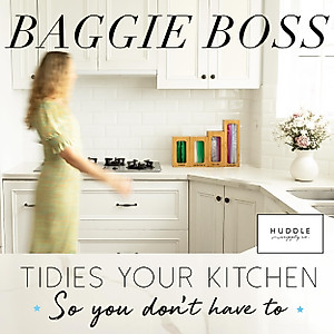 BAGGIE BOSS 4PC Configurable Bamboo Ziplock Bag Organizer Dispensers with Easy-Find Etched Labels - Fits Slider Bags, Solid Thick Bamboo Baggie Organizer, Easy-Read Etched Labels, Baggie Holder