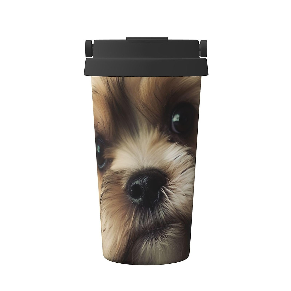 GTKSYNVE Reusable Coffee Mug with Lid and Handle, Little Dog Tumbler for Hot & Cold Drinks 16oz Stainless Steel Insulated Coffee Tumblers Double Wall Vacuum Thermal Cup