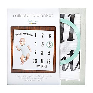 Little Pear Baby Milestone Marker Blanket, Gender-Neutral Baby Monthly Growth Chart, Baby Girl or Baby Boy Keepsake Blanket, Black & White