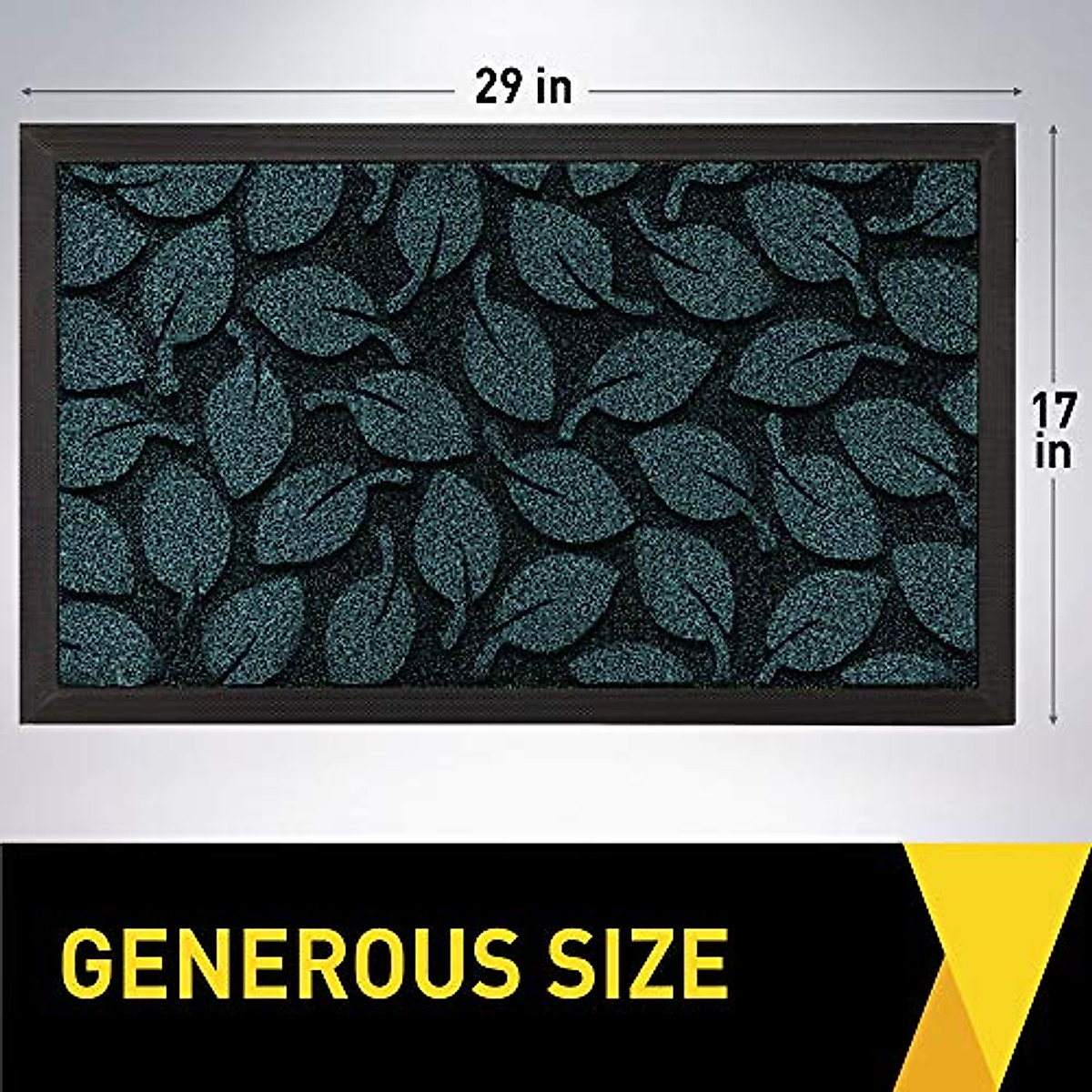GRIP MASTER Durable Tough Natural Rubber Doormats, 29x17 Size, Waterproof Boots Scraper Mats, Heavy Duty Indoor Outdoor Door Mat for Winter Snow, Low-Profile Easy Clean, Green Small Leaves