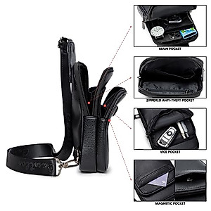 CANTLOR Small Leather Sling Bag Backpack for Men Crossbody Bag Fanny Pack Casual Hiking Travel Daypack