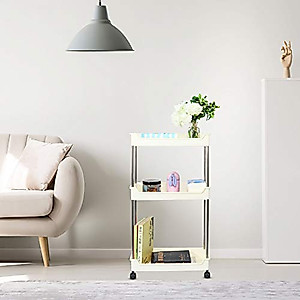 Narrow Slim Storage Cart 3 Tier Mobile Shelving Unit Slim Storage Organizer Slide Out Storage Tower Rolling Utility Cart for Narrow Spaces Bathroom Kitchen Laundry (3 Tier)