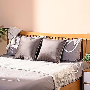 GAWAMAY Gray Throw Pillow Covers 16x16 Inch Soft Teal Velvet Pillow Cover with Modern Chenille Edge, Winter Farmhouse Decorative Pillow Caces for Holiday Living Room Sofa Couch Beding (40x40cm)