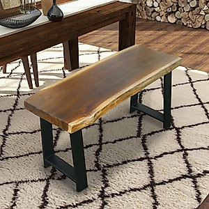 Warmaxx Teak Wood Live Edge Bench 31"x13"x18"H Rectangle Wooden Farmhouse Entryway Bench Living Room End Table Bedroom End of Bed Outdoor Patio Garden Foot Rest Stool Rustic Side Table