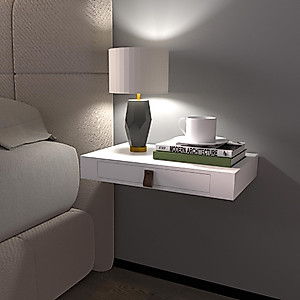 Homaterial Floating Nightstand, Floating Shelf with Drawer Small Wall Mount Shelf Nightstand Wood Wall Bedside Shelf,for Bedroom Bathroom, Living Room, Kitchen-White