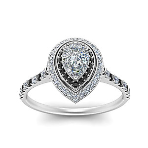 GEMSONCLICK Valentine's Day Gifts Rings Gifts for her Woman Rings Jewelry Hand Made Petite Pear Cz Diamond Sterling Silver Natural Black Onyx Pear Shape Black Color Halo Pave Setting in Size 6