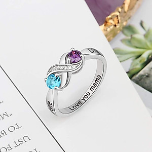 Personalized Infinity Mothers Ring with 2 Round Simulated Birthstones Engagement Promise Rings for Women (6)