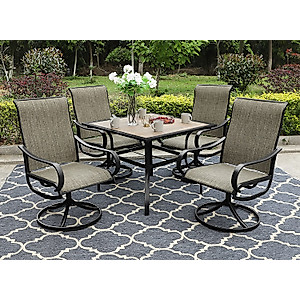 Sophia & William Patio Dining Set 5 Pieces Outdoor Furniture Set, 4 Swivel Chairs Textilene 1 Square 37"x 37" Umbrella Table for Outdoor Garden Lawn Pool Easy to Care Weather Resistant