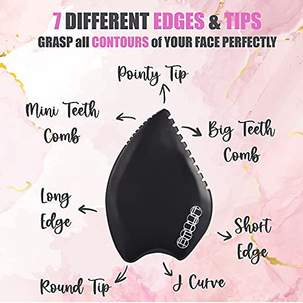 Emuya Gua Sha Facial Tools – Guasha Tool for Face - Gua Sha Stone Massage Tool for Sculpting, Scarping, Contour Jawline, or Body – Black Bian Stone Massager in 7 Edges for Skincare