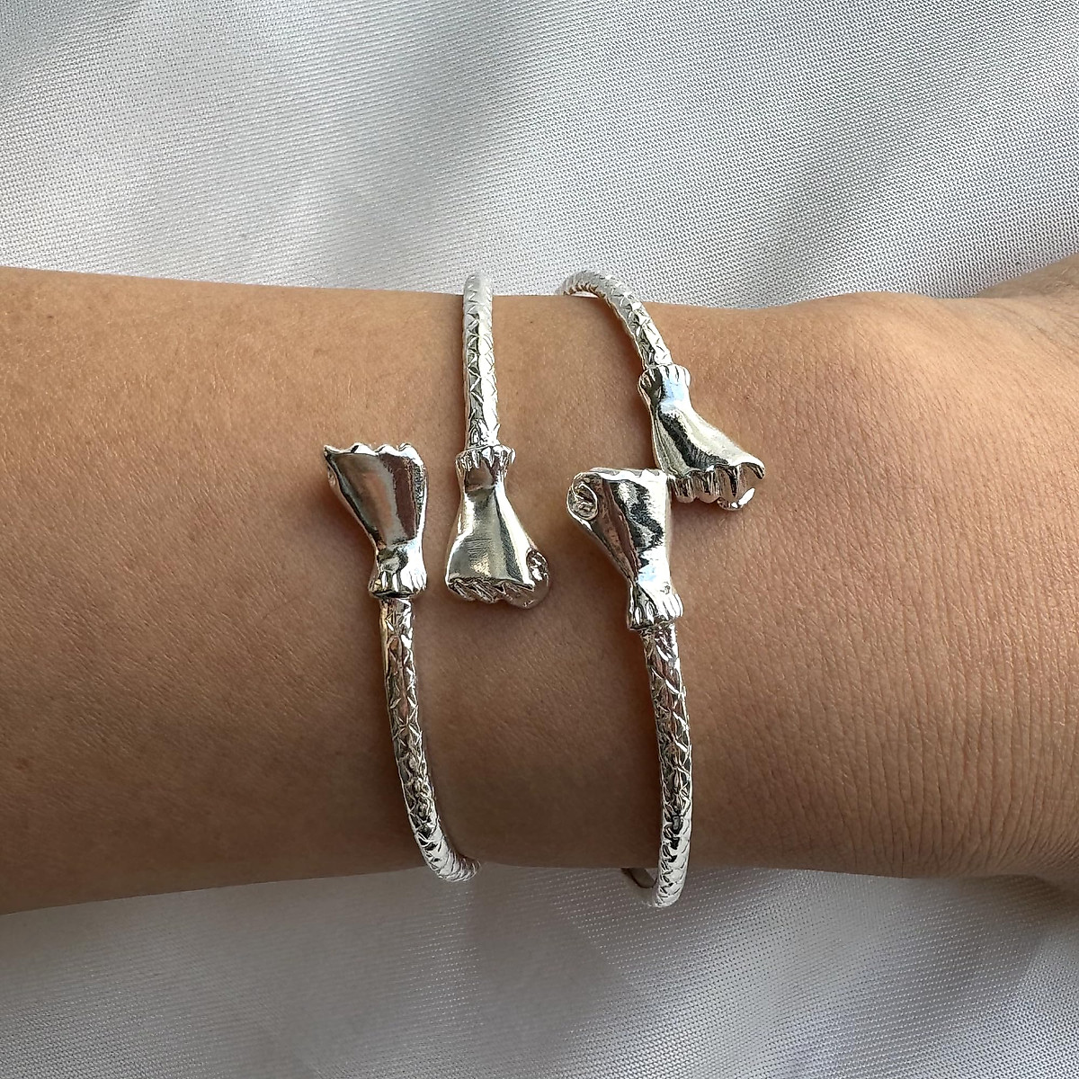 Better Jewelry Fist .925 Sterling Silver West Indian Bangles, 1 pair, Made in the Usa