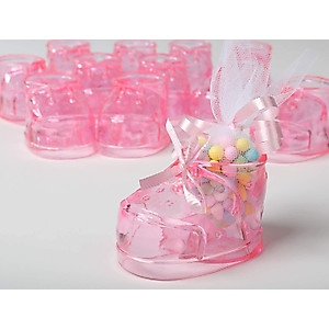 Pack of 24 Clear Pink Plastic Baby Booties Baby Shower Favors - Baby Girl Booties for Baby Shower Decorations and DIY Craft Projects (Size: 3" L x 1-3/4" W)
