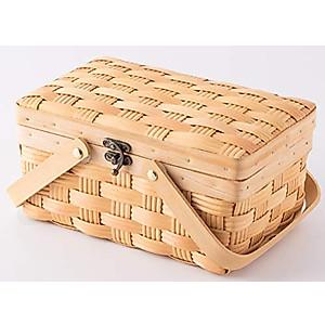 Vintiquewise Small Woodchip Picnic Basket with Cover and Folding Handles