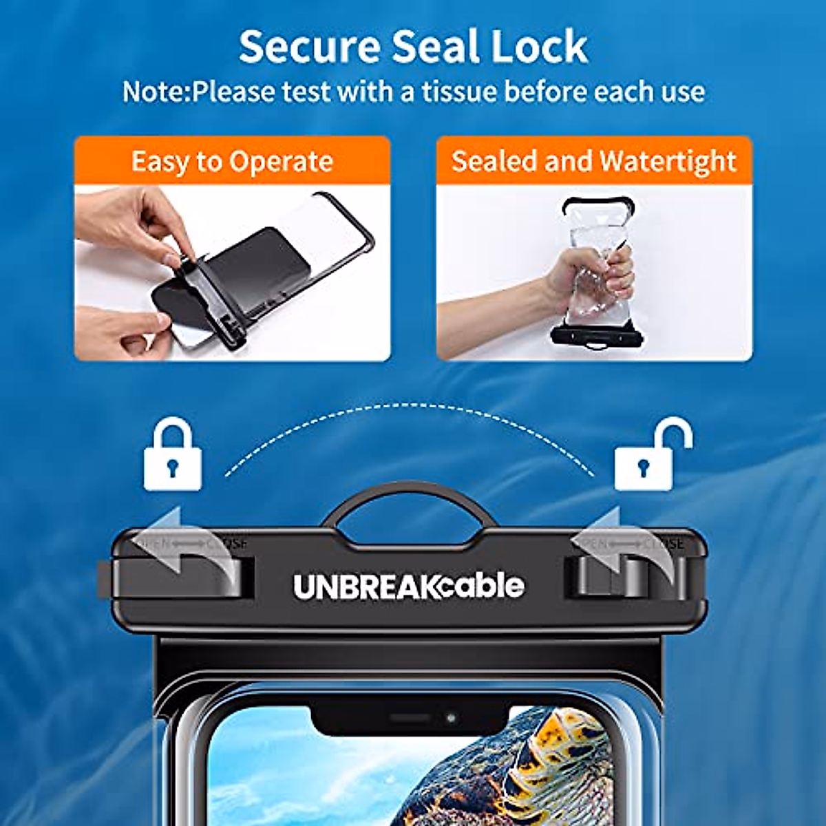 UNBREAKcable Waterproof Phone Pouch Case- 2 Packs[IPX8 Waterproof] [Sensitive Touch] [Up to 7"] Phone Holder Dry Bag Underwater Phone Case for iPhone 14 13 12 Pro Max Plus Mini, Samsung(Black+Black)