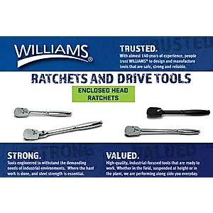 Williams M-52EHFA 1/4-Inch Drive Ratchet, Enclosed Flexible Head, High Polished Chrome