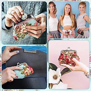 SilTriangle 16 Pcs Canvas Floral Buckle Coin Purses Vintage Kiss Lock Change Purses Bulk Rose Flower Wallet for Women(4 x 3 Inch)