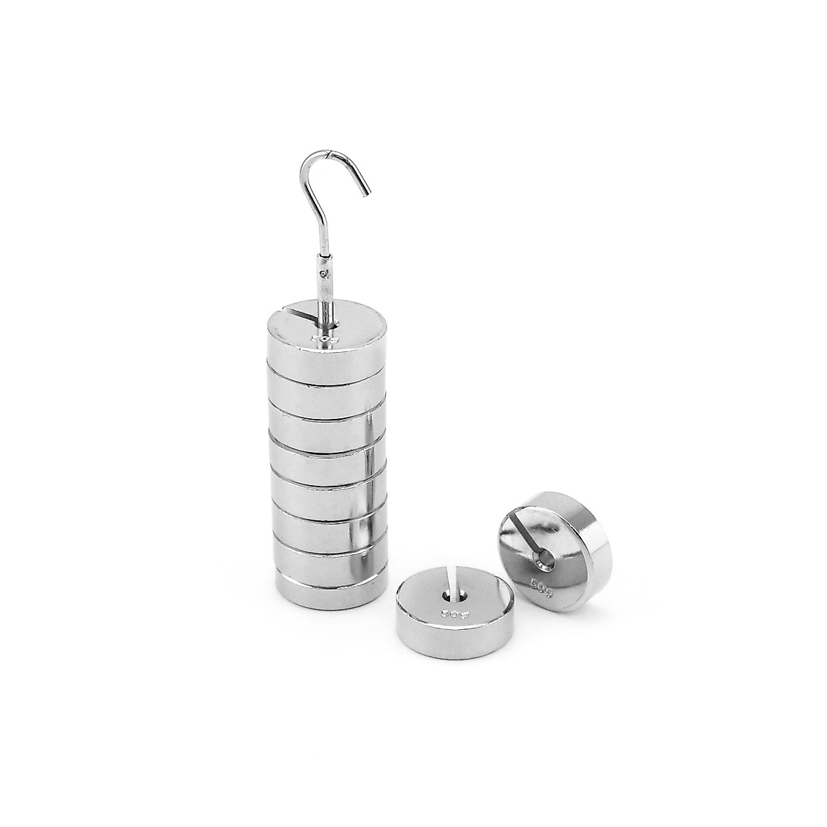 QWORK Slotted Weight Set, 9 Pcs Slotted Mass Set with Hangers - 9 Weights (50g) - 500g