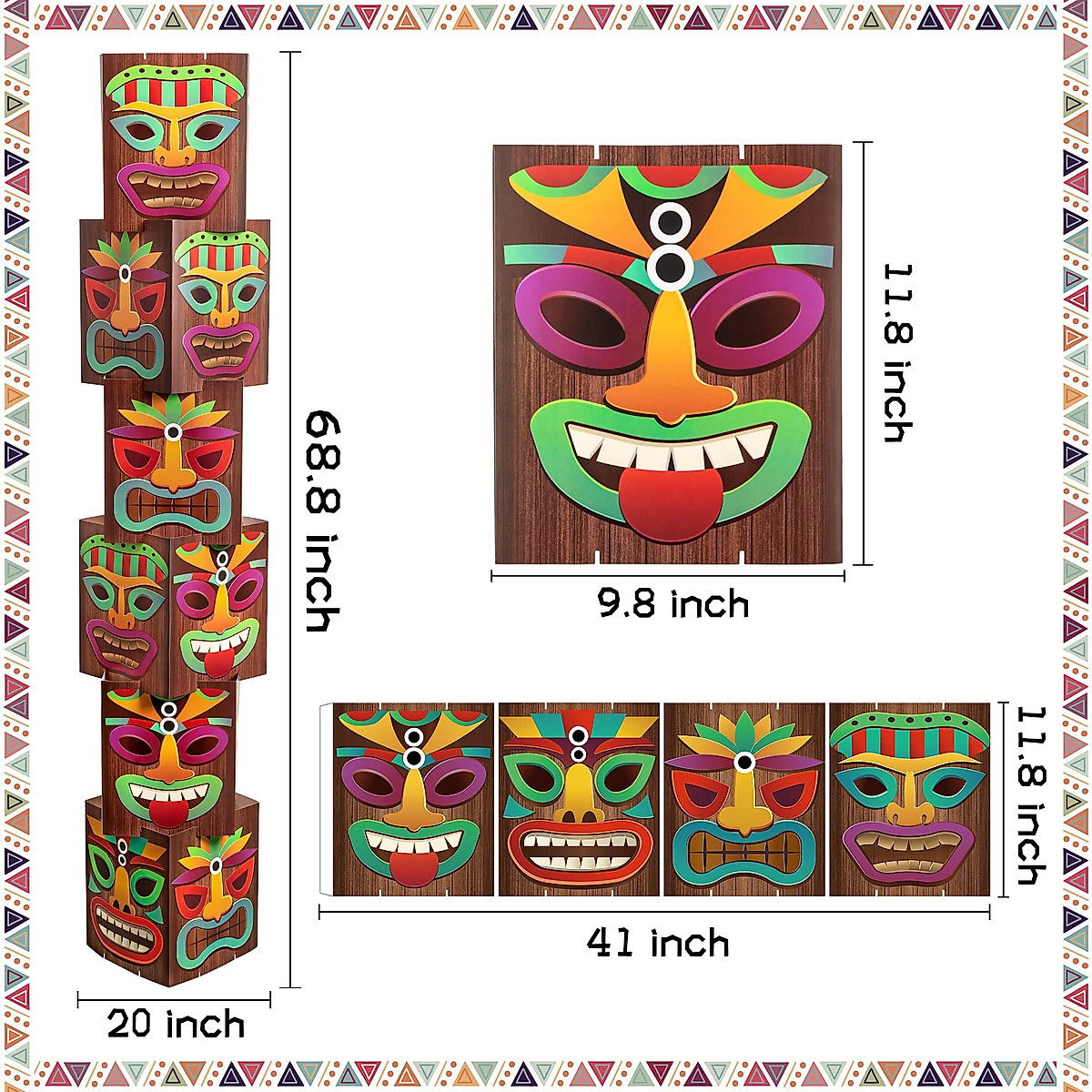 W1cwey 1 Large Tiki Column-6pcs Tiki Column Card Stock Decor, 68.8 Inch Height Three-Dimensional Tropical Hawaiian Luau Birthday Party Decoration Supplies Tiki Totem Decoration for Aloha Outdoor