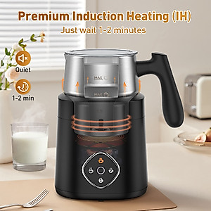 Secura Coffee Milk Frother, 4-in-1 Electric Milk Steamer and Frother with Detachable Stainless Steel Jug - Automatic Hot/Cold Milk Warmer for Lattes, Hot Chocolate - Induction Heating, Dishwasher Safe