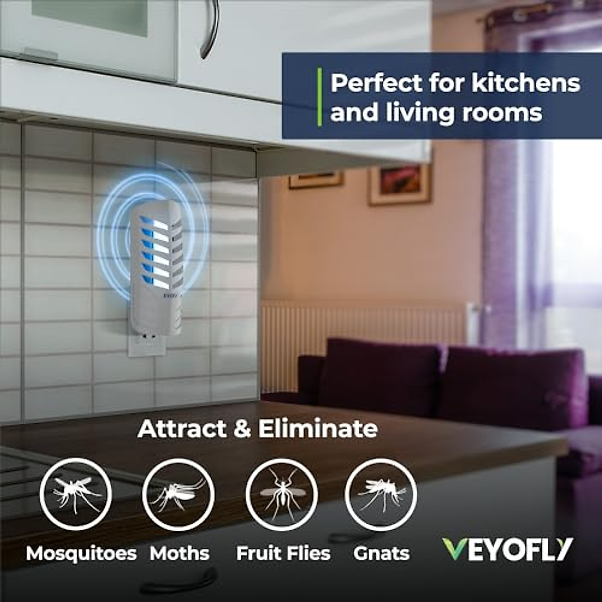 VEYOFLY Indoor Flying Insect Trap - Plug-in Fruit Fly, Gnat and Mosquito Trap With Refills - Odorless Bug Light for Home