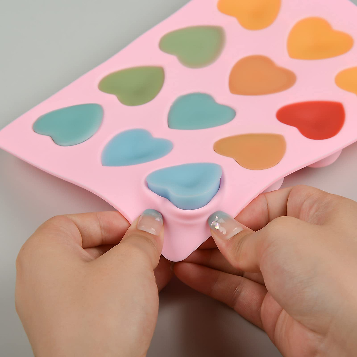 Fimary Heart-Shaped Chocolate Molds Silicone - Set of 2 Non-Stick Candy Heart Molds Silicone, Food Grade Silicone Heart Molds for Baking, Candy, Gummy, Jelly - Pink