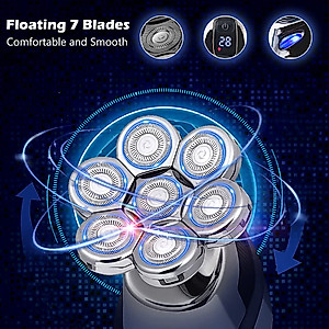 Yogioaf Head Shaver for Men, 5-in-1 Electric Razor for Men, Wet & Dry, Anti-Pinch, Upgrade Cordless with 7D Floating Shaving Heads, Waterproof and Rechargeable Rotary Bald Head Shaver
