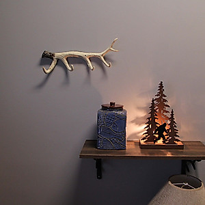 Zeckos Painted Brown and White Cast Iron Deer Antler Wall Mounted Hook Rack Coat Towel Key Hat Hanger - Easy Install - Lodge, Cabin Or Western Décor 16 Inches Long