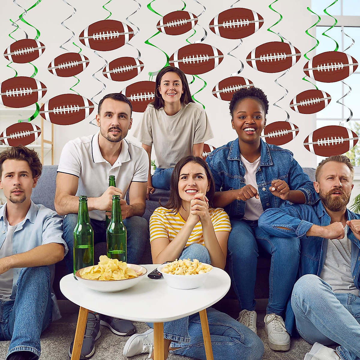 48Pcs Football Party Decorations Hanging Swirls, Football Theme Party Supplies Birthday Football Sports Cutouts Foil Streamers Wall Ceiling Hanging Spirals Decor for Boys Kids Men