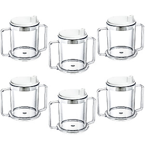 Eaasty Adult Sippy Cup 2 Handle Plastic Mug 10 oz No Spill Cups for Elderly Spill Resistant Lightweight Drinking Mug with Easy to Grasp Handles for Hot and Cold Beverages(6 Pcs)