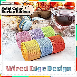 Mlurcu Burlap Ribbon Wired Ribbon 1-1/2 Inch Wide Burlap Wired Ribbon 6 Rolls 30 Yards Solid Fabric Metal Wire Edge Ribbon for Crafts Gift Wrapping Wreaths Bows Making Easter Christmas Decorations