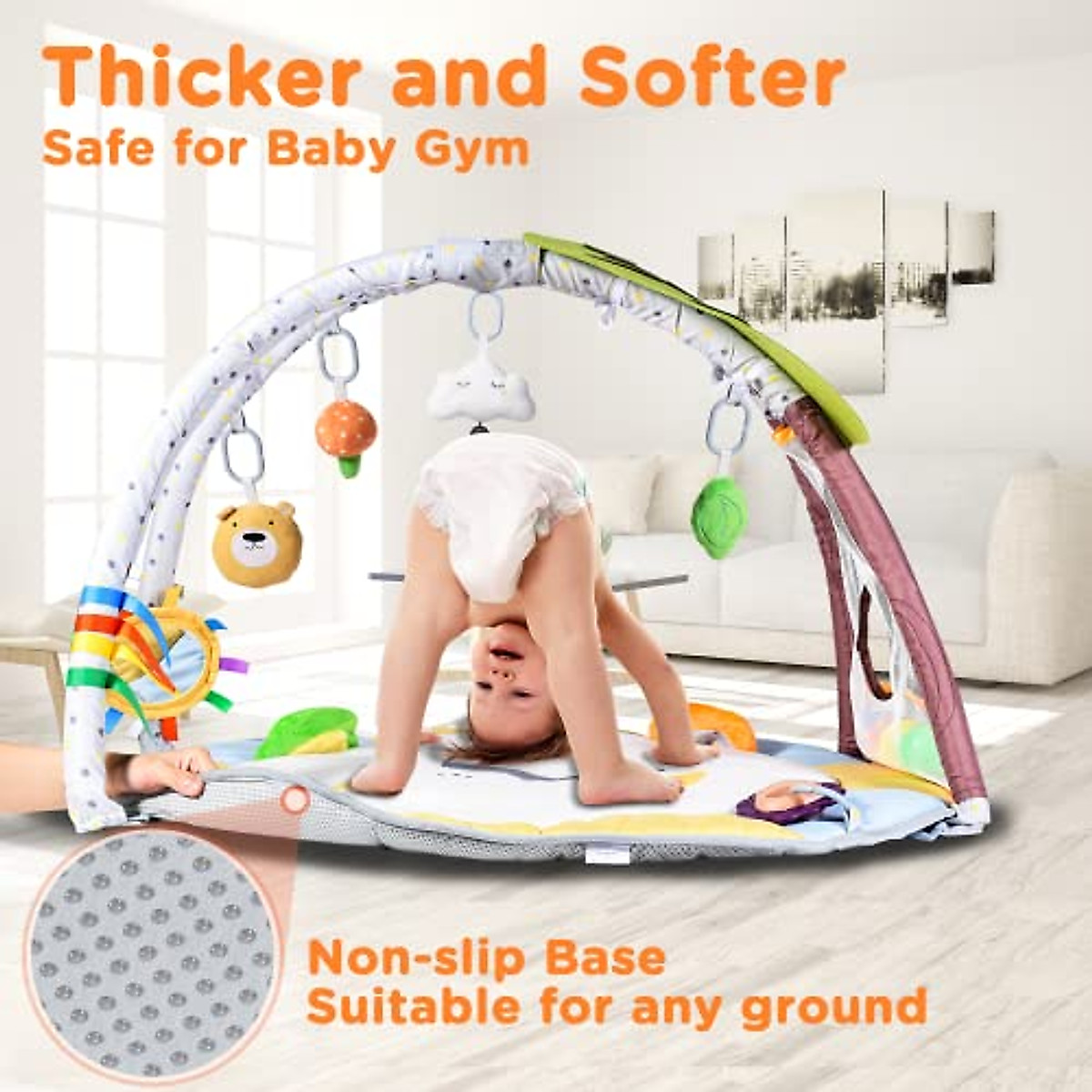 Lupantte Baby Gym Play Mat with 9 Toys for Sensory and Motor Skill Development Language Discovery, Thicker Non-Slip Baby Activity Gym with Ball Pit, Green Tree for Newborns, Babies to Toddlers as Gift