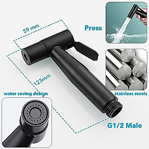 Roscid Sink Faucet Sprayer Set, Handheld Bidet Sprayer for Toilet, Metal Sprayer, with M22 M24 G1/2 Adapters and 3m Hose for Kitchen Sink, Bathroom or Toilet, Matte Black. (Faucet Not Included)