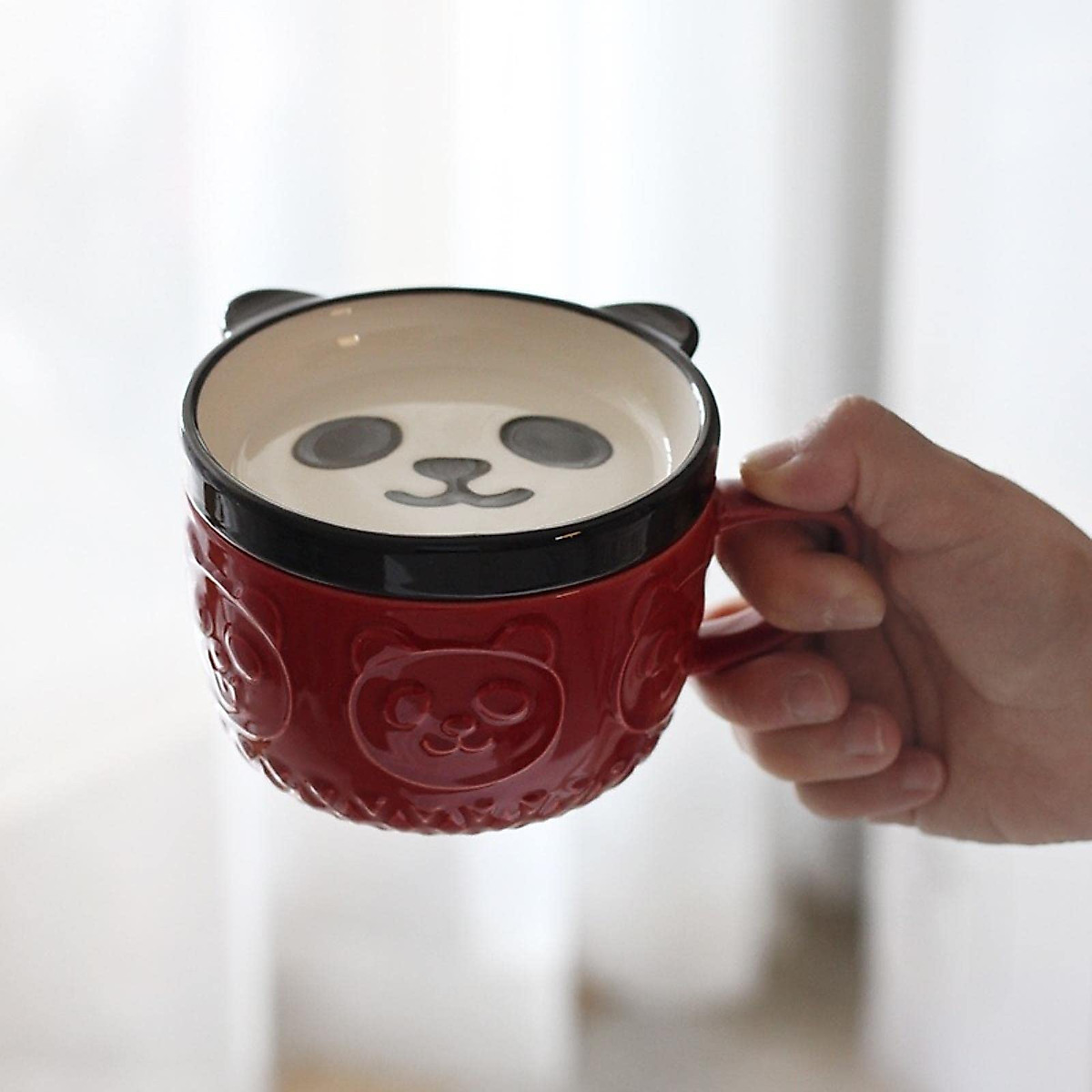 Japanese Mug with Lid Shiba Inu Panda Ceramic Cup Household Water Cup Coffee Cup Breakfast Cup Milk Cup Couple Cup Drinkware