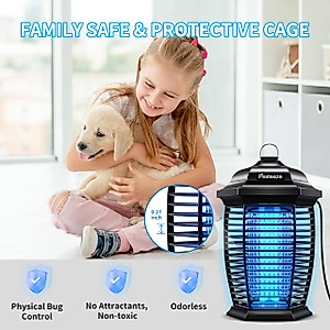 Pesteaze 4600V Instant Killing Bug Zapper Outdoor Waterproof, 10ft Power Cord, 20W Electric Insect, Fly & Mosquito Zapper Killer with (1) Extra Replacement Bulb, Weatherproof ABS Plastic Shell