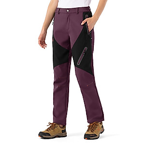 TBMPOY Women's Ski Windproof Waterproof Snow Pants Outdoor Hiking Fleece Lined softshell Pants Purple L