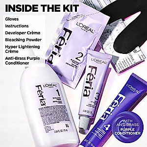 L’Oréal Paris Feria Hyper Platinum Advanced Lightening System Hair Bleach, Lifts Up To 8 Levels, Includes Anti Brass Purple Conditioner, 1 Hair Dye Kit