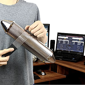 LOONELO Metal Guiro,Stainless Steel Guiro Percussion Instrument Training Tool with Scraper,Guiro Shaker Latin Percussion Musical Band Accompaniment (Silver-15X3inch)